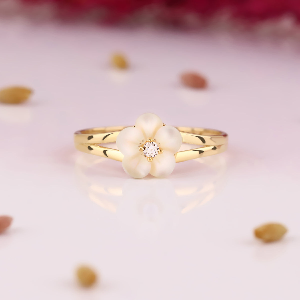 14K Solid Gold Magnolia Ring Y235 – ErsJewelryDesign